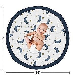 Sweet Jojo Designs Moon and Star Boy or Girl Baby Playmat Tummy Time Infant Play Mat - Navy Blue and Gold Watercolor Celestial Sky Gender Neutral Outer Space Galaxy