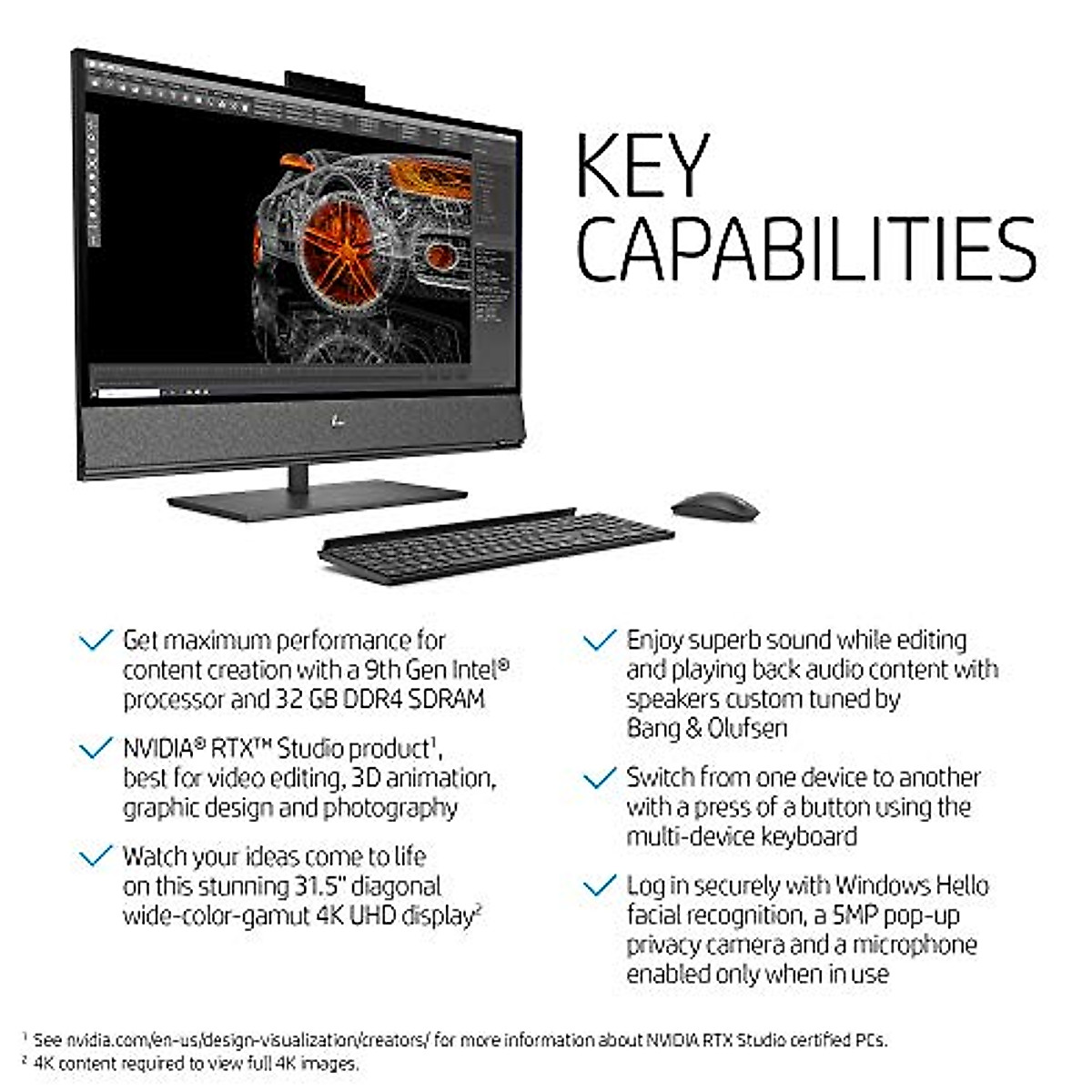 HP ENVY 32 All-in-One PC, 9th Gen Intel Core i7-9700 Processor, 4K UHD monitor, NVIDIA GeForce RTX 2060 graphics (6 GB), 32 GB RAM, 32 GB Intel Optane, 1 TB SSD, Windows 10 (32-a0040, Black) (6YR48AA)