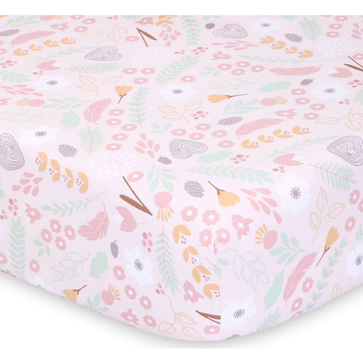 The Peanutshell Crib Sheet Set for Baby Girls | Pink Floral and Woodland Animals | 2 Pack Set