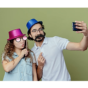 Medoore 70's Photo Booth Props, 1970s Disco Throwback Party Theme Photo Booth Props Decorations, 20 Pieces with Wooden Sticks for Hippie Party, Disco Fever Party, Woodstock Party