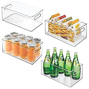 mDesign Deep Plastic Kitchen Storage Organizer Container Bin for Pantry, Cabinet, Cupboard, Shelves, Fridge, or Freezer - Holds Dry Goods, Sauces, Condiments, Drinks, Ligne Collection, 4 Pack, Clear