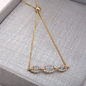 Timeless Love Sterling Silver Gold-Plated 1/10ct. t.w. Diamond Curb Link for Women, Adjustable Bolo Bracelet 10", Dainty Jewelry for Women, Women’s Fashion Bracelets, Diamond Luxury Bangle for Women