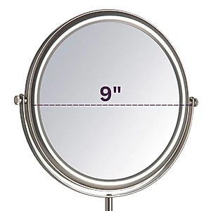 JERDON Two-Sided Tabletop Makeup Vanity Mirror - 5X-1X Magnification & Swivel Design - 9-Inch Diameter Mirror with Adjustable Height - Polished Chrome Finish - Model JP4045C