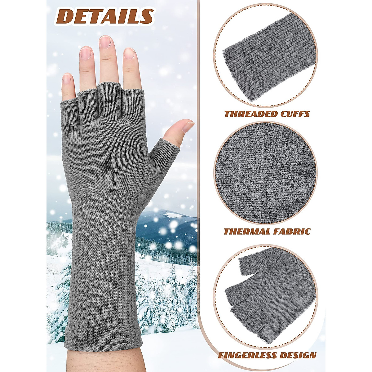 Eurzom 4 Pairs Winter Fingerless Gloves for Men Women Knit Long Cuff Stretchy Typing Gloves Warm Half Finger Gloves for Driving Working Office