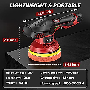 Avhrit Cordless Buffer Polisher kit 6 Inchs with 2 Battery & 6 Variable Speed Used for Car Detailing/Waxing