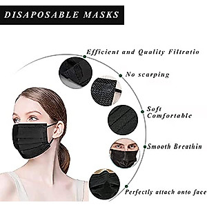Black Disposable Face Masks, 100Pcs Adult Face Mask 3 Ply Safety Mouth-Cover with Elastic Earloops, Breathable Face Protection for Men & Women,non-medical