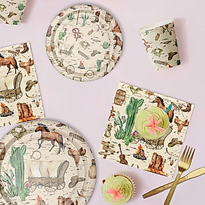 HIPVVILD Western Cowboy Party Decorations Tableware - Wild West Rodeo Theme Birthday Baby Shower Party Supplies Table Decorations, Paper Plate, Cup, Napkin, Disposable Cutlery | Serve 24