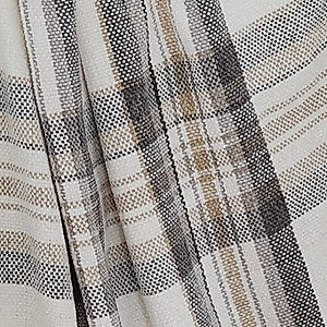 Taupe Grey and White Plaid Decor Tartan Blanket, Lightweight Soft Chenille Striped Knitted Rustic Farmhouse Throw with Tassels for Couch Sofa Chair Bed Office Home, 50" x 60"