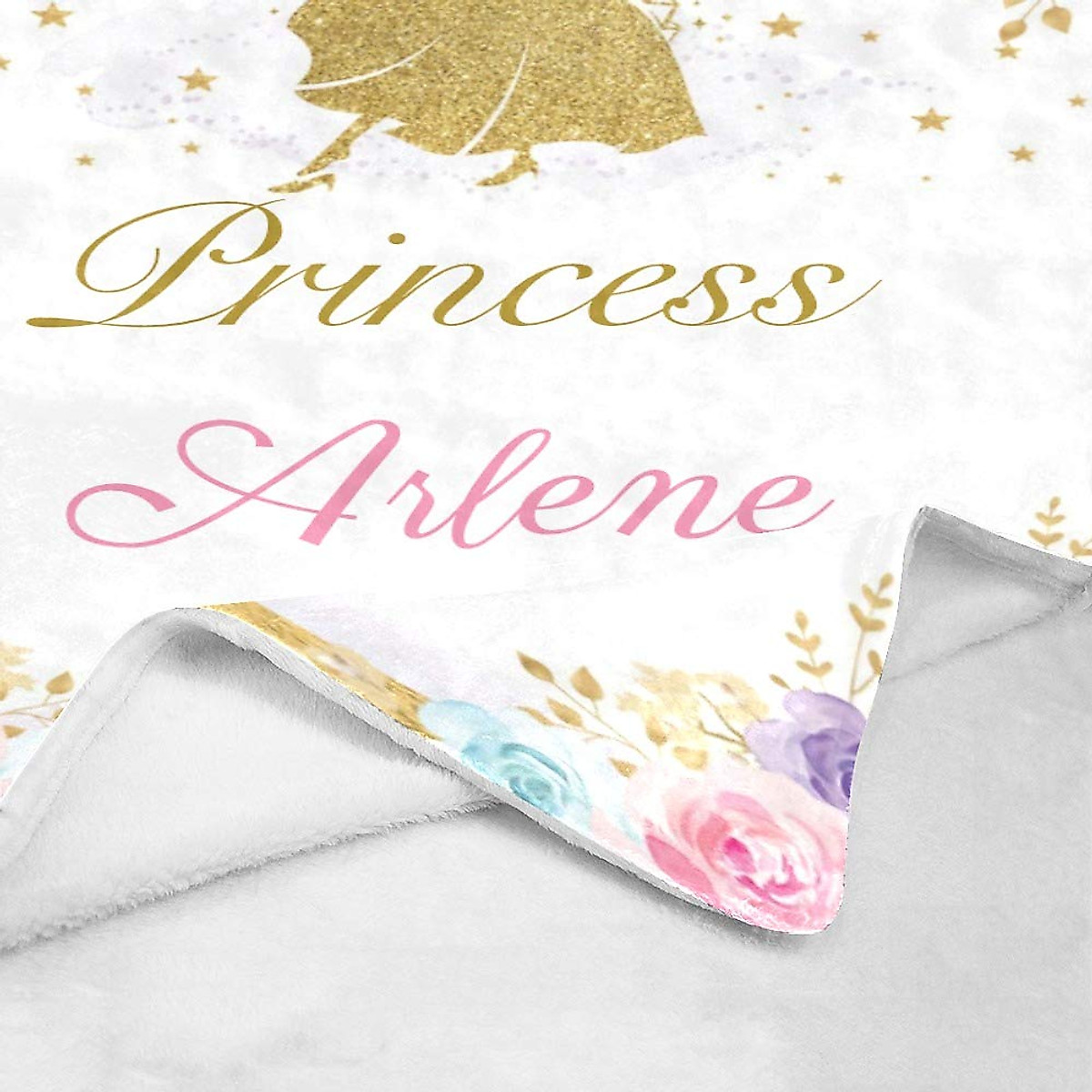 Yeshop Princess Floral Pink Purple Personalized Receiving Baby Blankets for Girls with Name,Customized Swaddle Blankets Gift for Newborn Crib Infants 30x40 Inches
