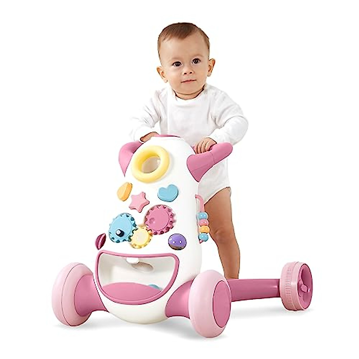 KÜB Baby & Toddler Interactive Push Walker, Educational Music Lights and Activities, Adjustable Speed Wheels, Safe & Stable,Pink,Girls Toy