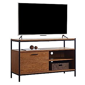 Caffoz 48" Sliding Barn Door TV Media Stand with Storage Shelves, Industrial Entertainment Center with Slide Door Cable Management Farmhouse Wood Look Accent Furniture, Oak Brown