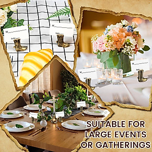 DNAMYJME 12pack Place Card Holders with Paper Cards 1.85''x1.57'' Retro Cowboy Boots Shape Table Number Card Holder Resin Photo Stand Creative Table Sign Stands for Wedding Party