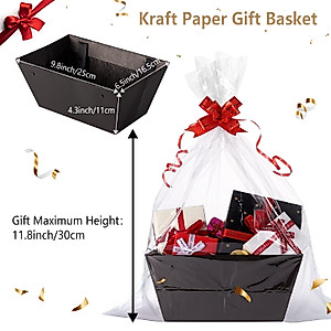 Aoibrloy Black Basket for Gifts Empty, 5 Pack Empty Gift Basket Kit With 5 Bags and 5 Bows, Gift Package Basket for Halloween, Birthday Party Gift Wrapping