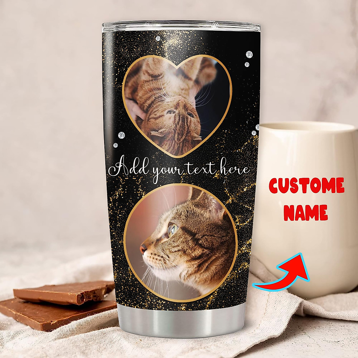 Personalized Tumbler With Photos Custom Picture Text Insulated Cup Stainless Steel Vacuum 20oz 30oz Cat Coffee Cups Gift For Cats Owner Pet Lover Birthday Christmas