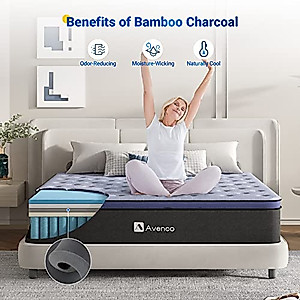 Avenco King Mattress, King Mattress in a Box, 12 Inch Hybrid Mattress King, Medium Firm, Pocket Innerspring for Motion Isolation, Bamboo Charcoal Memory Foam for Odor Reducing, CertiPUR-US