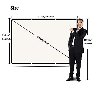 Projection Screen, 4K Projector Screen 120 inch, 16x9 HD 3D TV Projector Screen Outdoor Movie Screen Portable Projector Screen Foldable Projection Screen (120")