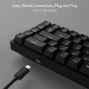 TEWELL 68 Keys Wired Compact Mechanical Gaming Keyboard with Audible Click Sound Blue Switches, Rainbow Backlit Portable Computer Keyboard for Windows Gaming PC