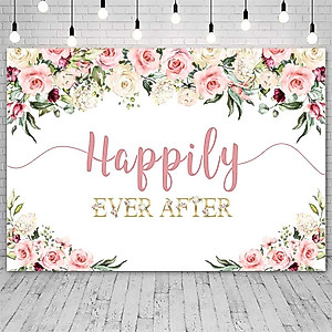 AIBIIN 7x5ft Happily Ever After Backdrop for Wedding Pink Rose Gold Flowers Photography Background Wedding Bridal Shower Party Decorations Banner Photo Booth Props