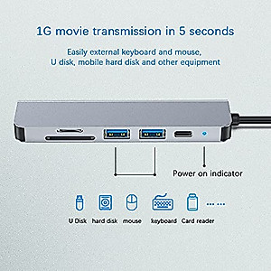 USB C Hub, 6-in-1 Type C Adapter Mini Docking Station with 4K HDMI, 2 USB 3.0 Ports, SD/TF Card Reader, 65W Power Supply Compatible with iPad Pro/MacBook/Type C Devices (USB-C-6 in 1)
