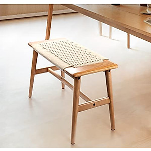 Tennozu Woven Bench, 32" L FAS Grade 100% Solid Oak Wood Dining Room Bench w/Rustic, Hand Woven Design, Firm Mortise & Tenon Structure, Long Bench for Dining Room/Entryway/Bedroom, White (Beige)