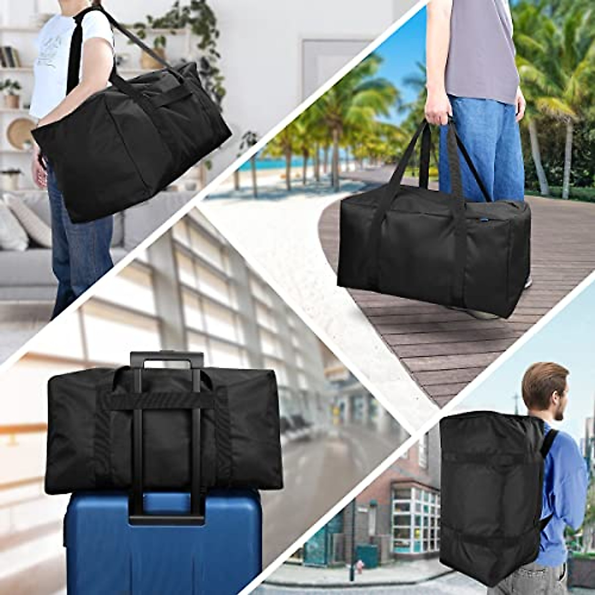 COOLBEBE 24" Sports Duffle Bag - 53L Travel Duffel Tote Bag with Upgrade Zipper Weekender Overnight, Durable & Water Resistant, Camping duffle Black