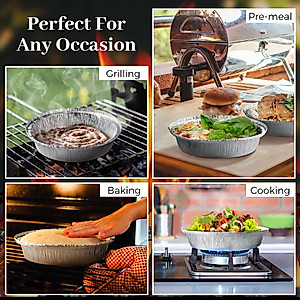 (50 Pack) Premium 8-Inch Round Aluminum Foil Pans, Heavy Duty Disposable Food Container without Lids, Tin Foil Pans Perfect for Roasting, Grilling, Storing, Cooking, Meal Prep for Baking Lovers