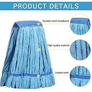 Lallisa 10 Pcs Commercial Mop Head Replacement Tube Microfiber Mop Heads for Floor Cleaning Industrial Mop Heads Looped End Wet Mop Head Refill for Home Commercial Industrial Use (Blue,18 oz)