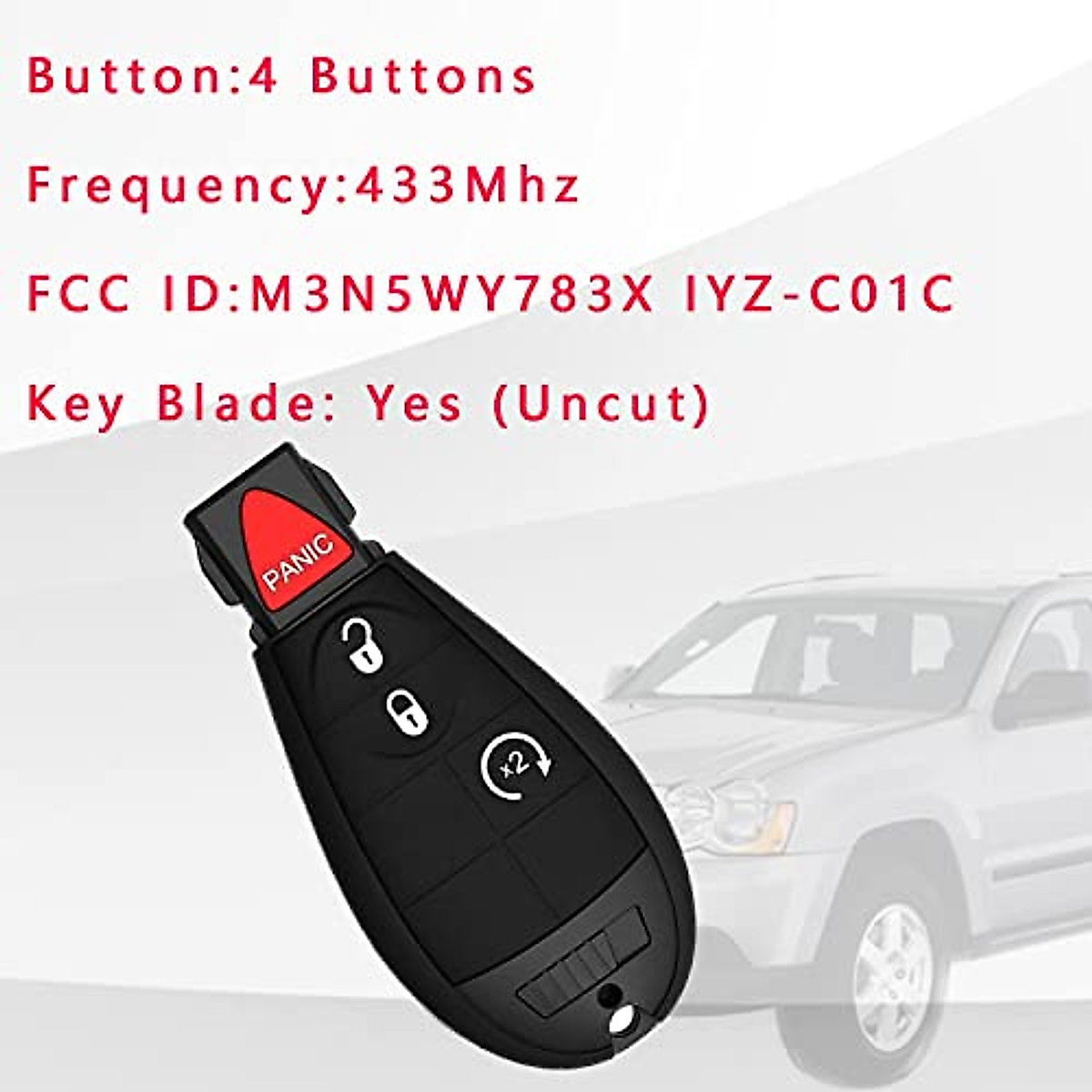 Key Fob Replacement Keyless Entry Remote Fits for Dodge Ram 1500 2500 3500 Truck Pickup 2009-2012, Dodge Magnum, Charger, Journey, Challenger, Grand Caravan, JEE p Grand Cherokee, Commander