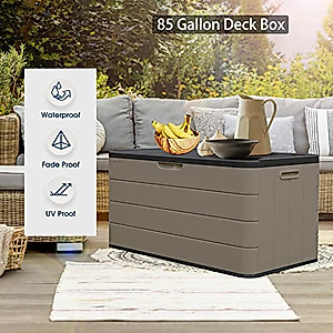 Diyokai 85 Gallon Resin Deck Box, Outdoor Storage Box for Patio Furniture Cushions,Garden Tools & Pool Toys, Lockable (Dark Brown)
