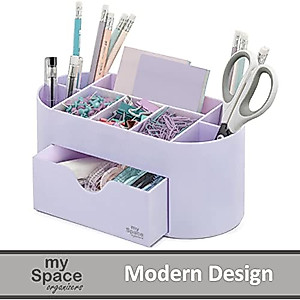 Acrylic Desk Organizer for Office Supplies and Accessories Pen Holder Office Organization Desktop Organizer for Room College Dorm Home School, Light Purple (White Lavender)