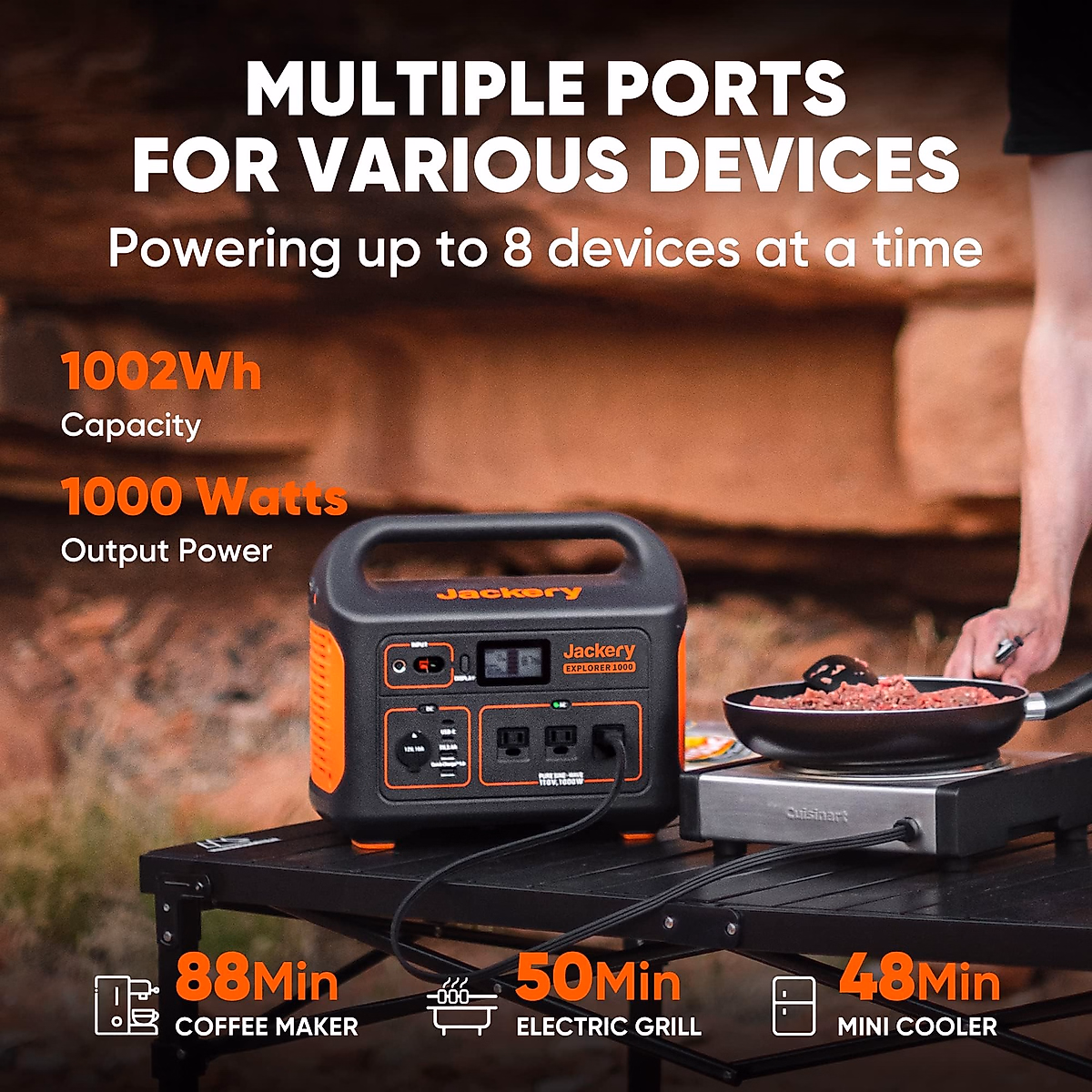 Jackery Explorer 1000 Portable Power Station, 1002Wh Capacity with 3x1000W AC Outlets, Solar Generator for Home Backup, Emergency, Outdoor Camping (Solar Panel Optional)