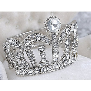 Alilang Silvery Tone Clear Crystal Colored Rhinestones Crown Tiara Princess Cuff Bracelet
