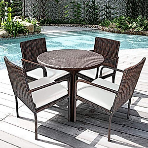 PATIOJOY Outdoor Patio Wicker Chairs Set of 4, with Heavy Duty Steel Frame and Soft Cushions, All Weather Resistant Outdoor Dining Set, Suitable for Poolside, Garden, Balcony and Lawn (Brown)