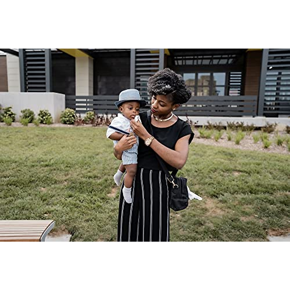 Small Crossbody Diaper Changing Bag with Portable Baby Changing Pad, Front Wipes Pocket Opening, Shoulder & Stroller Straps Included (Black Nylon)