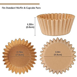 Caperci Grease-Resistant Standard Natural Cupcake Liners 150 Counts - Heavy Duty Paper Muffin Baking Cups, Odorless, No Muffin Pan Needed, Easily Peels (Natural)