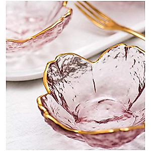WILL Small Glass Dish Nordic Style Gold Inlay Glass Sauce Bowl Mini Japanese Cherry Blossoms Seasoning Plate For Ice Cream Fruit Sala