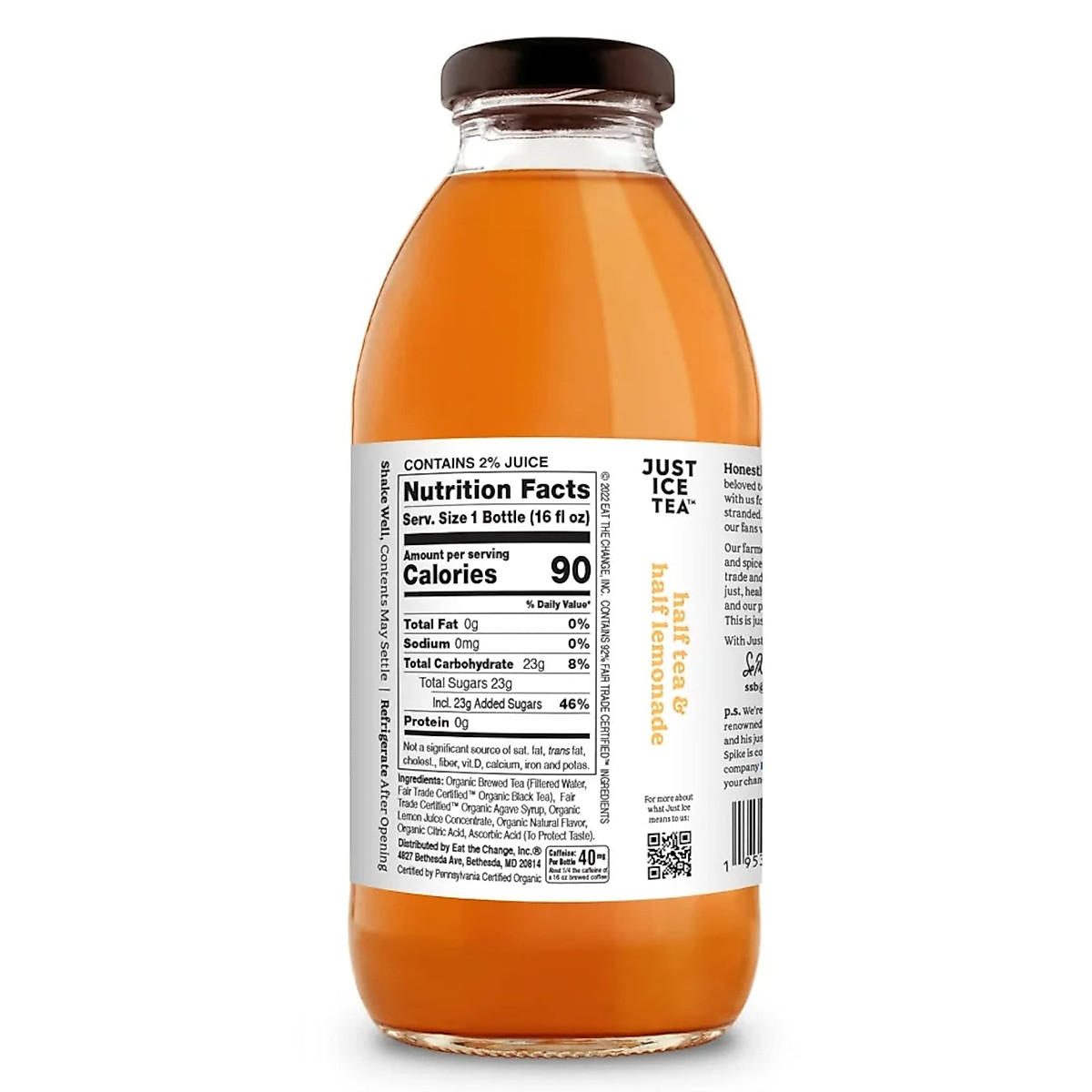 Just Ice Tea Organic Iced Tea, 16 Fl Oz Glass Bottles (Half Tea & Half Lemonade, Pack of 12)