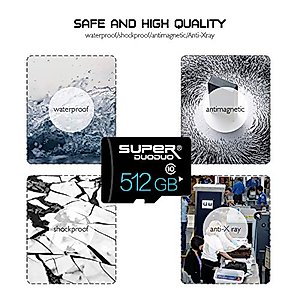 512GB Micro SD with Adapter High Speed 512GB TF Card Class 10 for Gopro Memory Card for Android Smartphone Digital Camera Tablet and Drone 512GB
