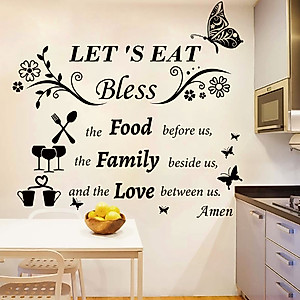 Kitchen Wall Decals Dinner Meal Prayer Wall Stickers Vinyl Kitchen Quotes Wall Decal Let's Eat Bless The Food Before Us Sign Saying Stickers for Dinning Room Home Restaurant