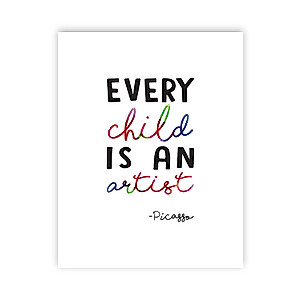 Quotes for Kids Art Display Every Child is an Artist Pablo Picasso Quote 05x07 Inch Print, Wall Decal Decor Picasso Wall Decal Quote, Every Child is an Artist Wall