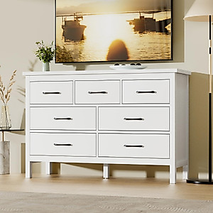CARPETNAL White Dresser for Bedroom, 7 Drawer Dresser with Wide Drawers and Metal Handles, Woode Dressers & Chests of Drawers for Hallyway, Entryway.