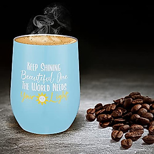 AYANA DREAMS KEEP SHINING Positivity Wine Coffee Tumbler - Spiritual Gifts for Women - Inspirational Cups for Relaxing, Calming. Soothing, Prosperity & Abundance. 12 Oz (MINT/TEAL)