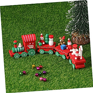 Alasum 2pcs Xmas Train Toy Christmas Tabletop Decor Kids Table Window Decoration Supplies Wooden Train Decor Tray Decor Four-Section Wooden Train Children's Table Bamboo Small Train