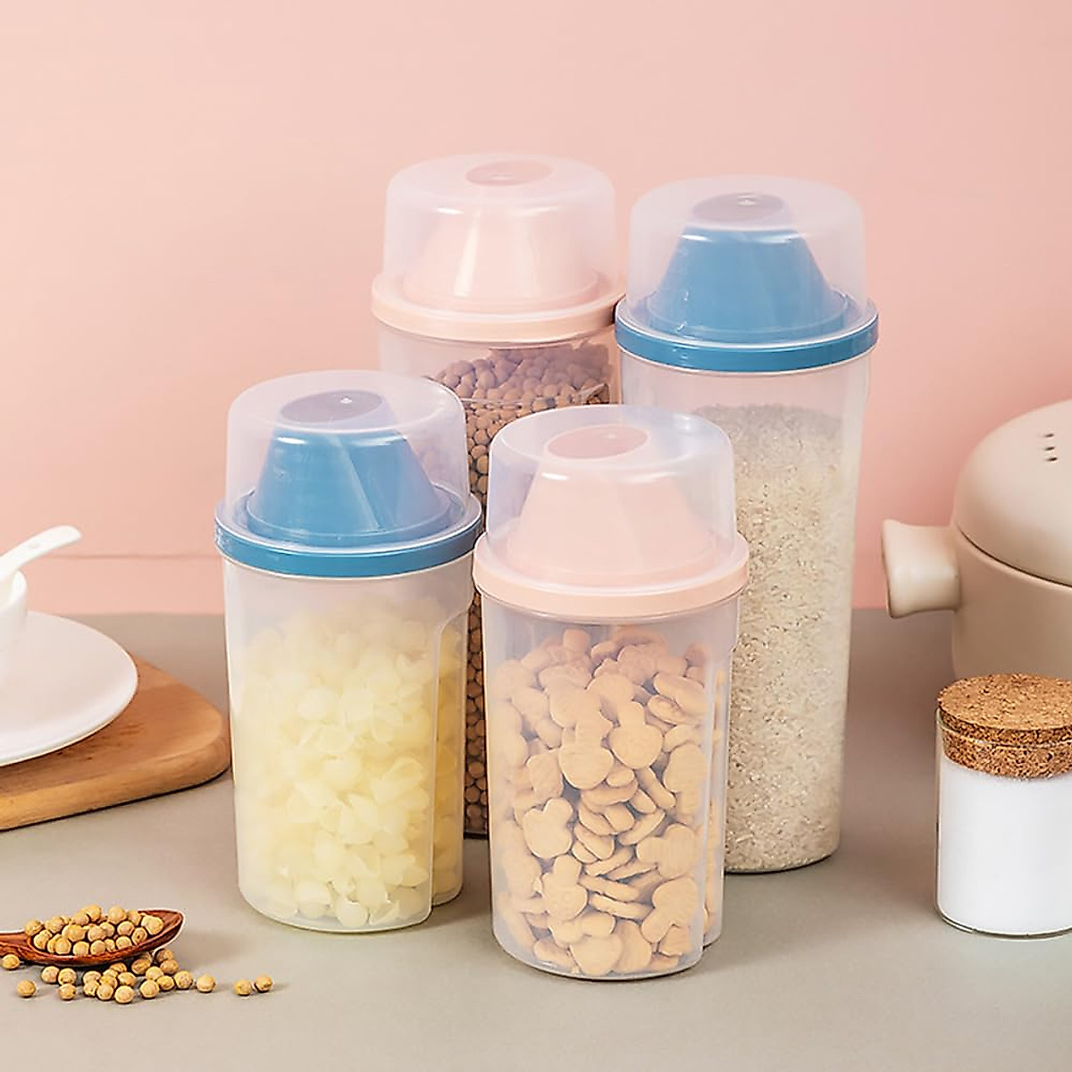 lasenersm 1 Piece Laundry Detergent Dispenser Washing Powder Container Laundry Soap Dispenser Laundry Powder Detergent Storage Box Rice Container Cereal Container Grain Container with Lid(Blue, L)