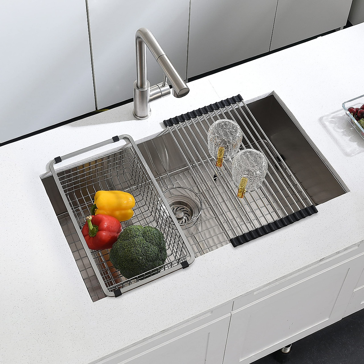 32 Undermount Stainless Steel Kitchen Sink - Dorzom 32"x17" 18 Gauge 9 Inch Deep Stainless Steel Single Bowl Under Mount Kitchen Sink Basin with Accessories