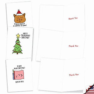 The Best Card Company - 20 Christmas Thank You Cards Boxed (10 Designs, 2 Each) - Assorted Gratitude Cards (4 x 5.12 Inch) - Fun Christmas Puns AM5079XTG-B2x10