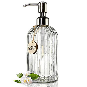 JASAI 18 Oz Clear Glass Soap Dispenser with Rust Proof Stainless Steel Pump, Refillable Liquid Hand Soap Dispenser for Bathroom, Premium Kitchen Soap Dispenser (Clear).
