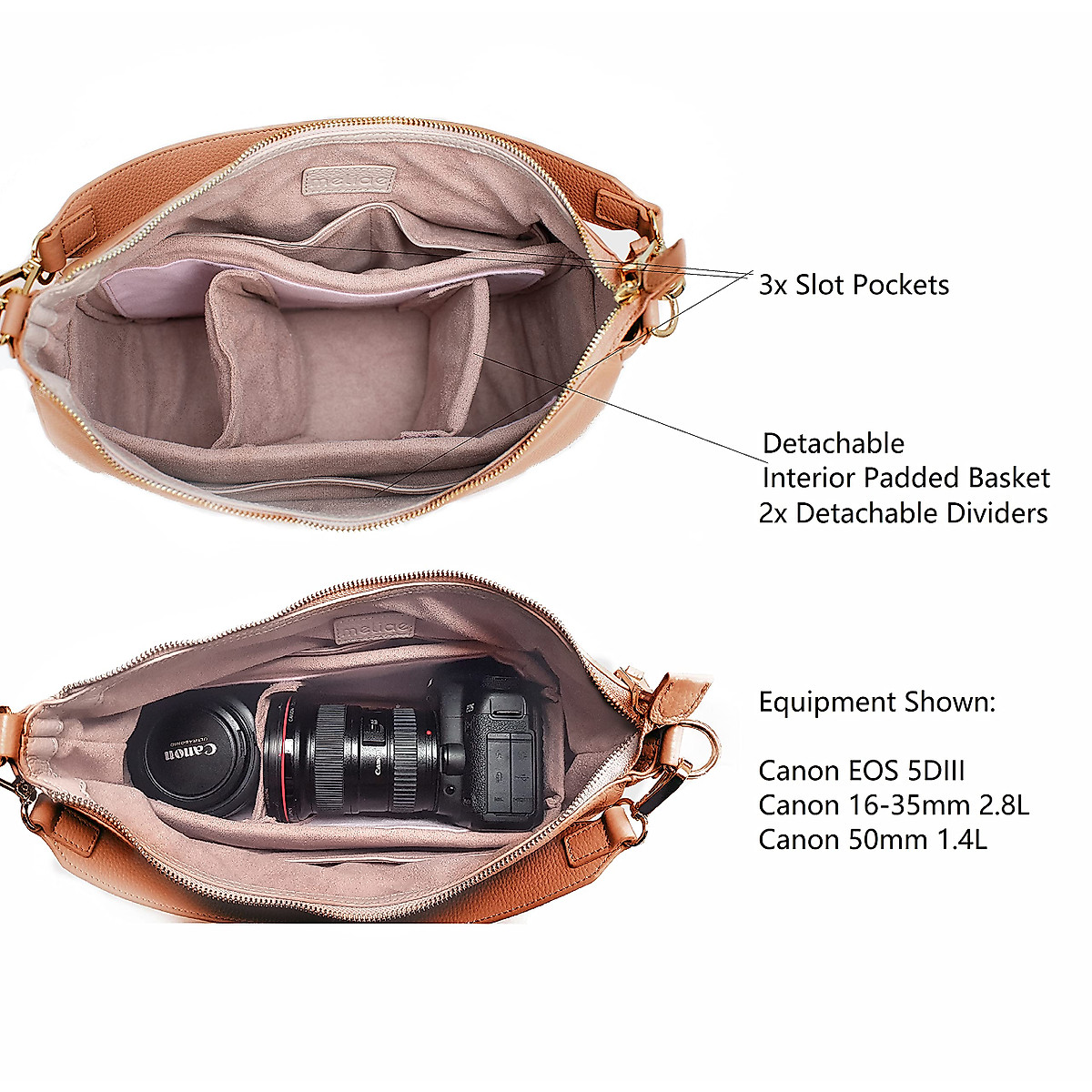 Meliae Camera Bag for Women, DSLR Mirrorless Camera Purse, Leather Shoulder Crossbody Hobo Travel Tote for Photographers (Brown)