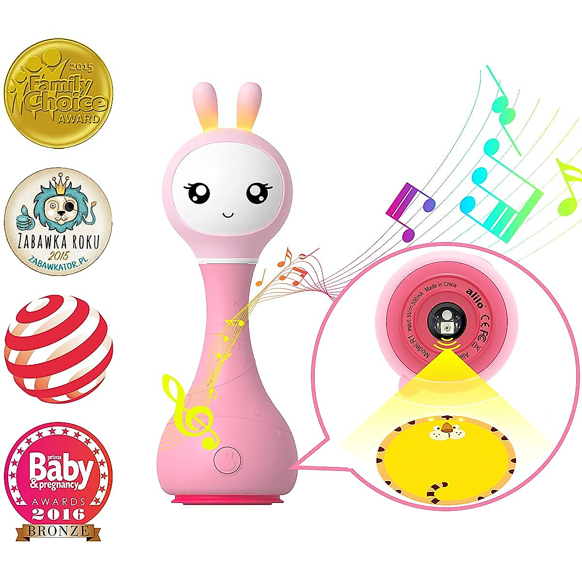Alilo Baby Rattle Toy with Book,Early Education Learning Toys,Electronic Rattle with Music Light and Funny Sounds,Christmas Birthday Gifts Toys for 6-12 Months Newborn Boys Girls Toddlers Kids(Pink)