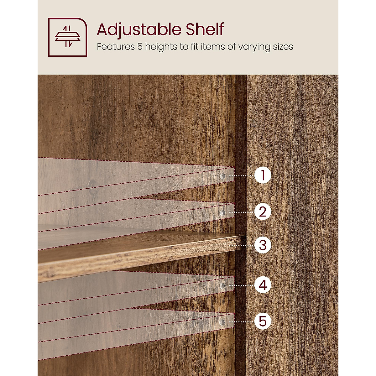 VASAGLE Coffee Bar Cabinet, Kitchen Storage Cabinet with Drawer, Farmhouse Cabinet Sideboard with Adjustable Shelf for Kitchen, Honey Brown UBBK341K01